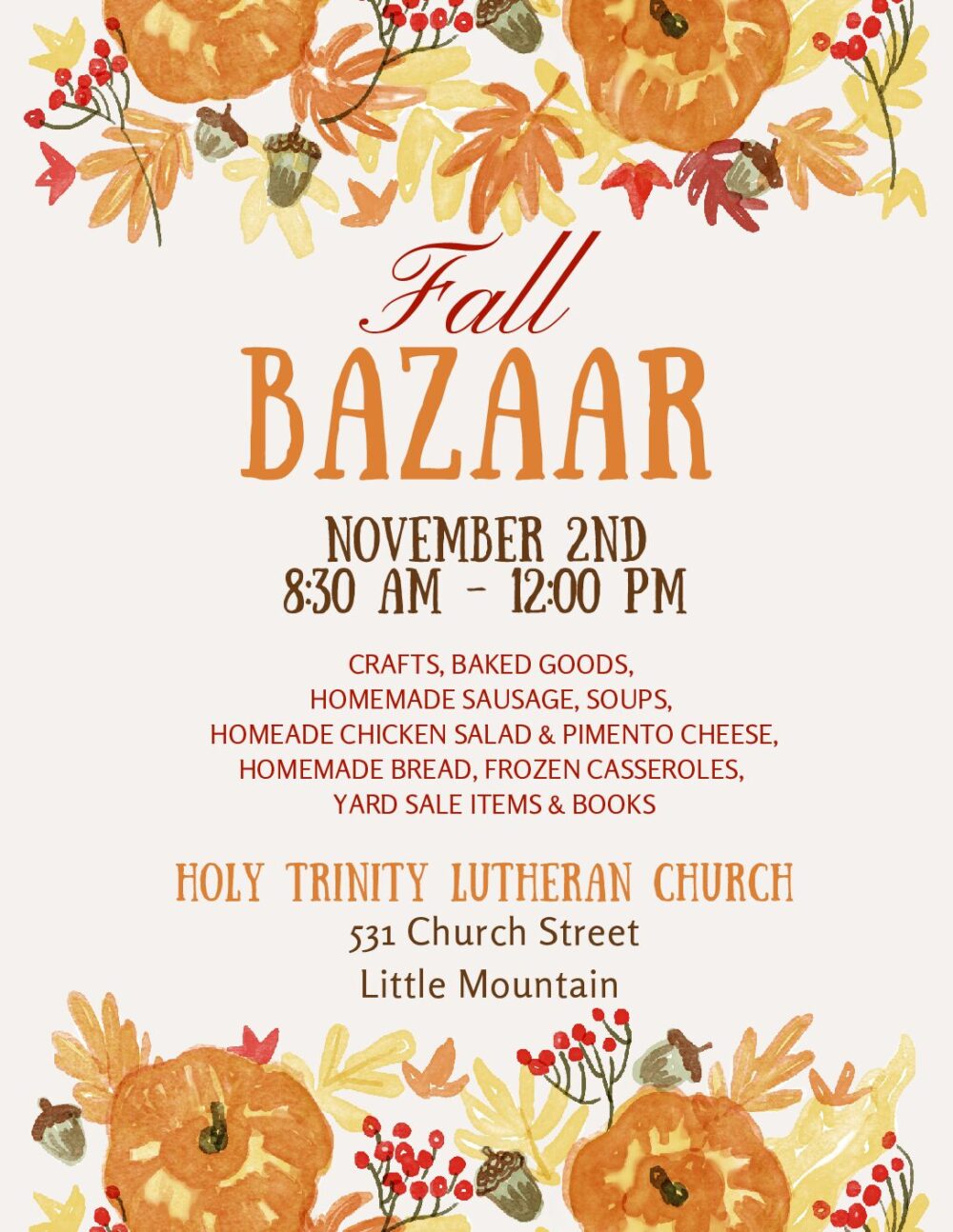 Announcements – Holy Trinity Lutheran Church of Little Mountain, SC